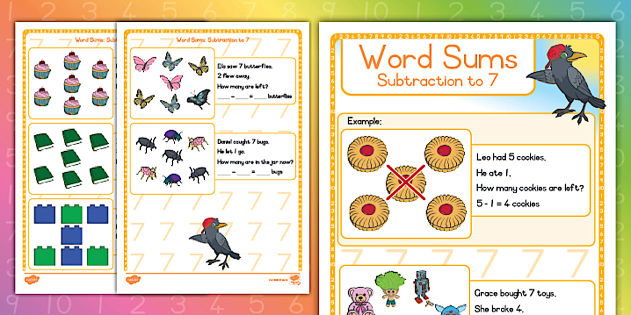 Grade R Word Problems Subtraction to 7 - Twinkl
