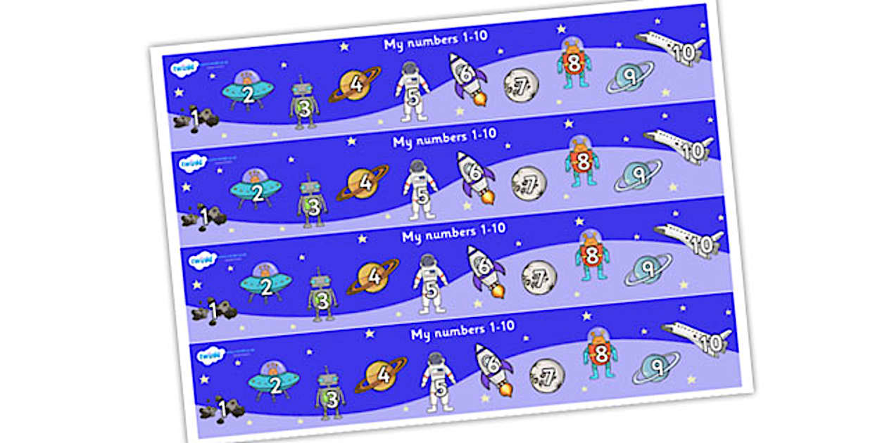 My Space Themed Number Strips 1-10 (teacher made) - Twinkl