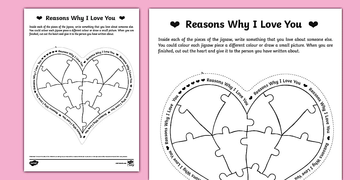 Reasons Why I Love You Worksheet (teacher made) - Twinkl