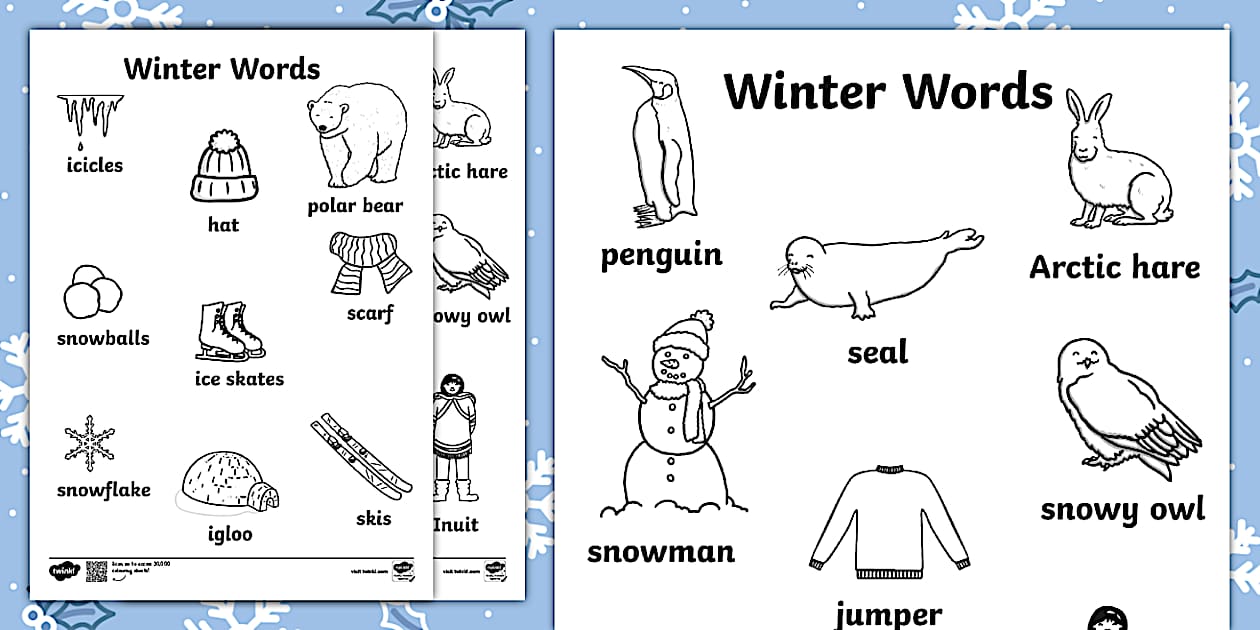 Winter Words Colouring Sheets (teacher made) - Twinkl