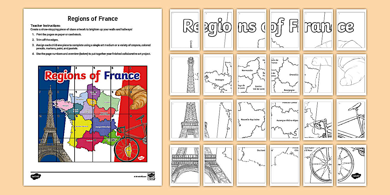 Regions of France Map Collaborative Art Pack (teacher made)