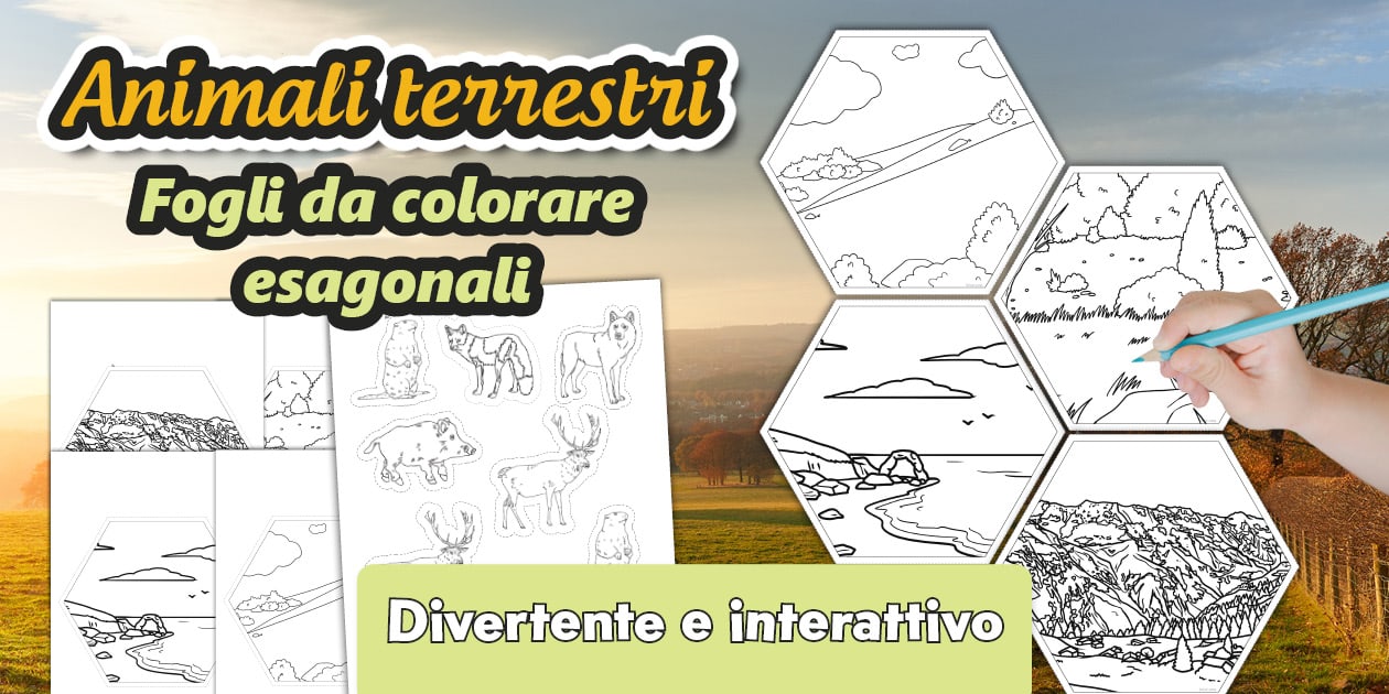 Fogli da colorare esagonali: Animali terrestri