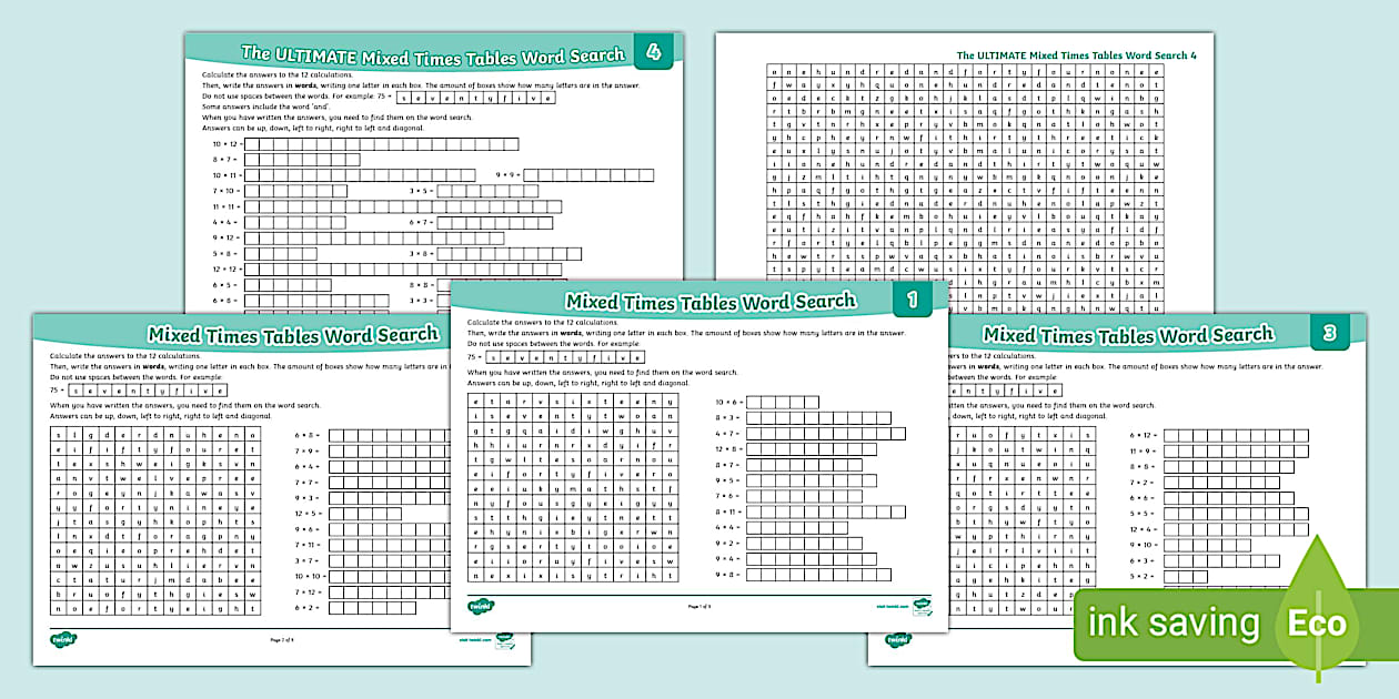 👉 KS2 Maths Mixed Times Tables Word Search Activity Sheets