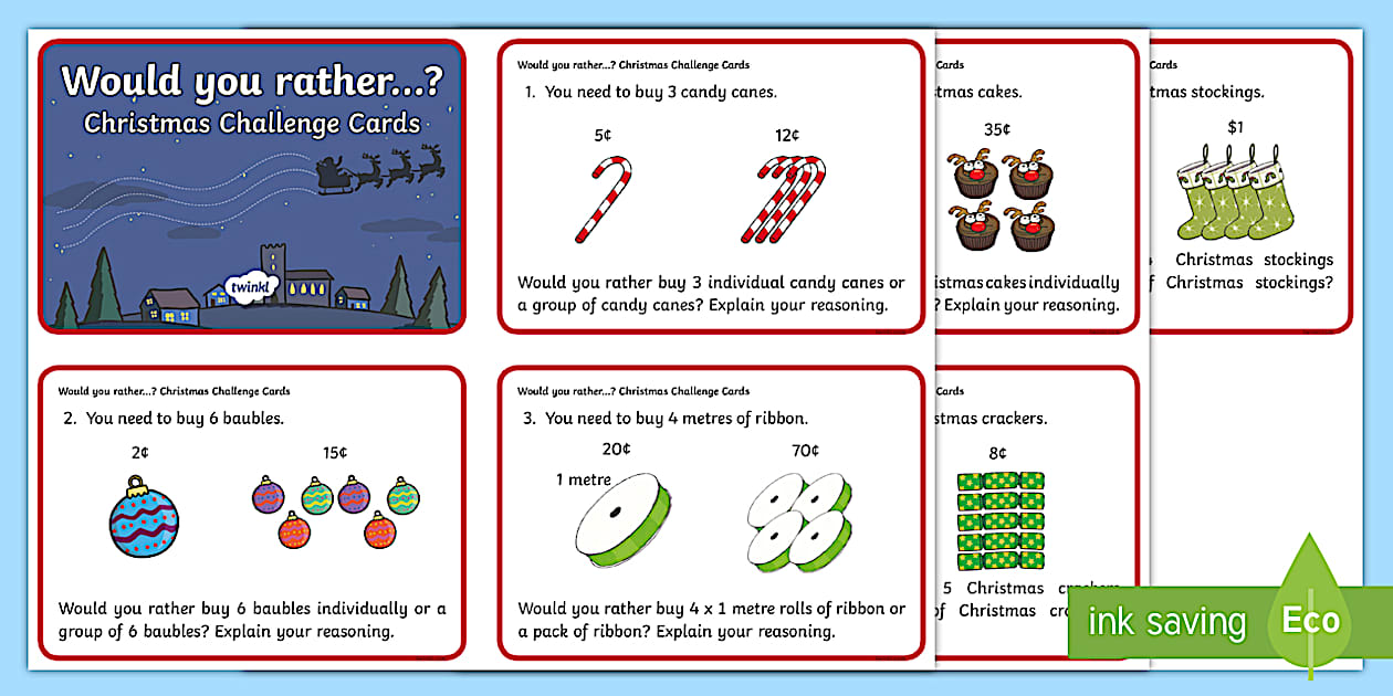 KS1 Would You Rather...? Christmas Maths Challenge Cards