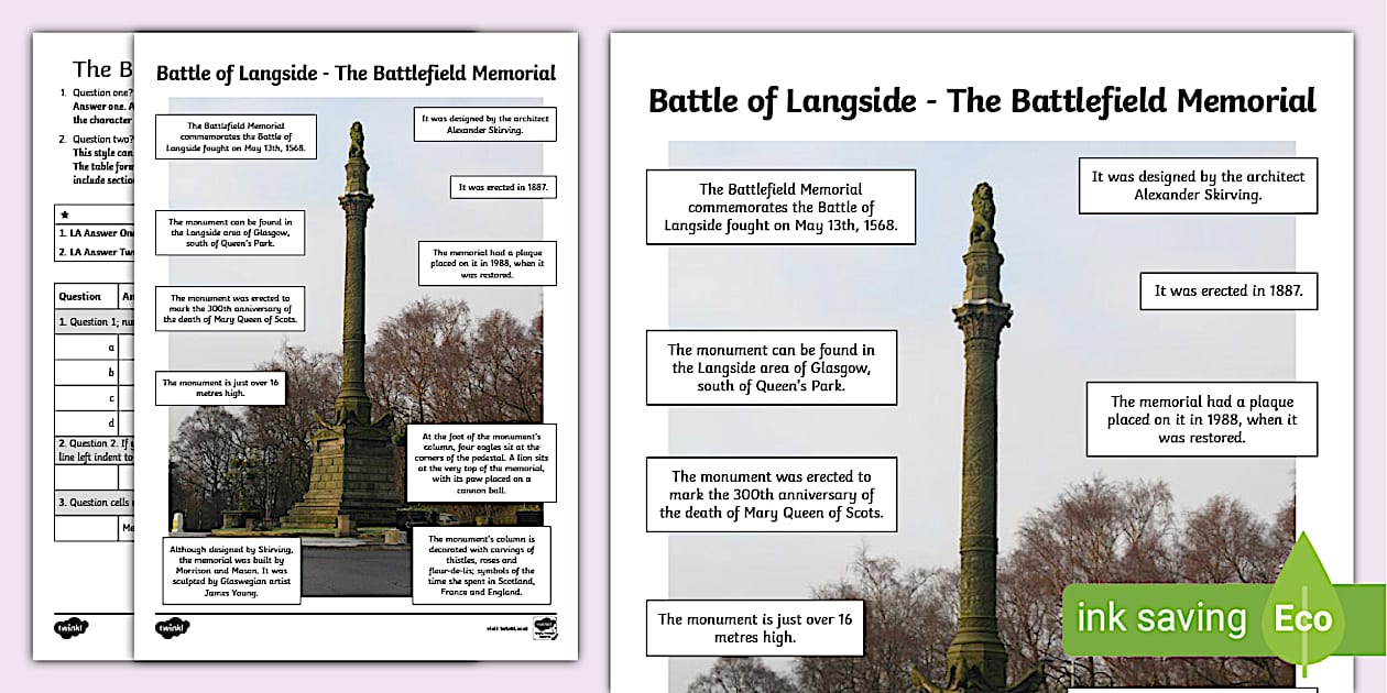 Battle of Langside - The Battlefield Memorial Fact Sheet