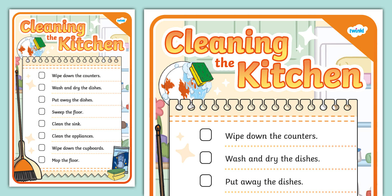 Cleaning the Kitchen Checklist Display Poster (Teacher-Made)