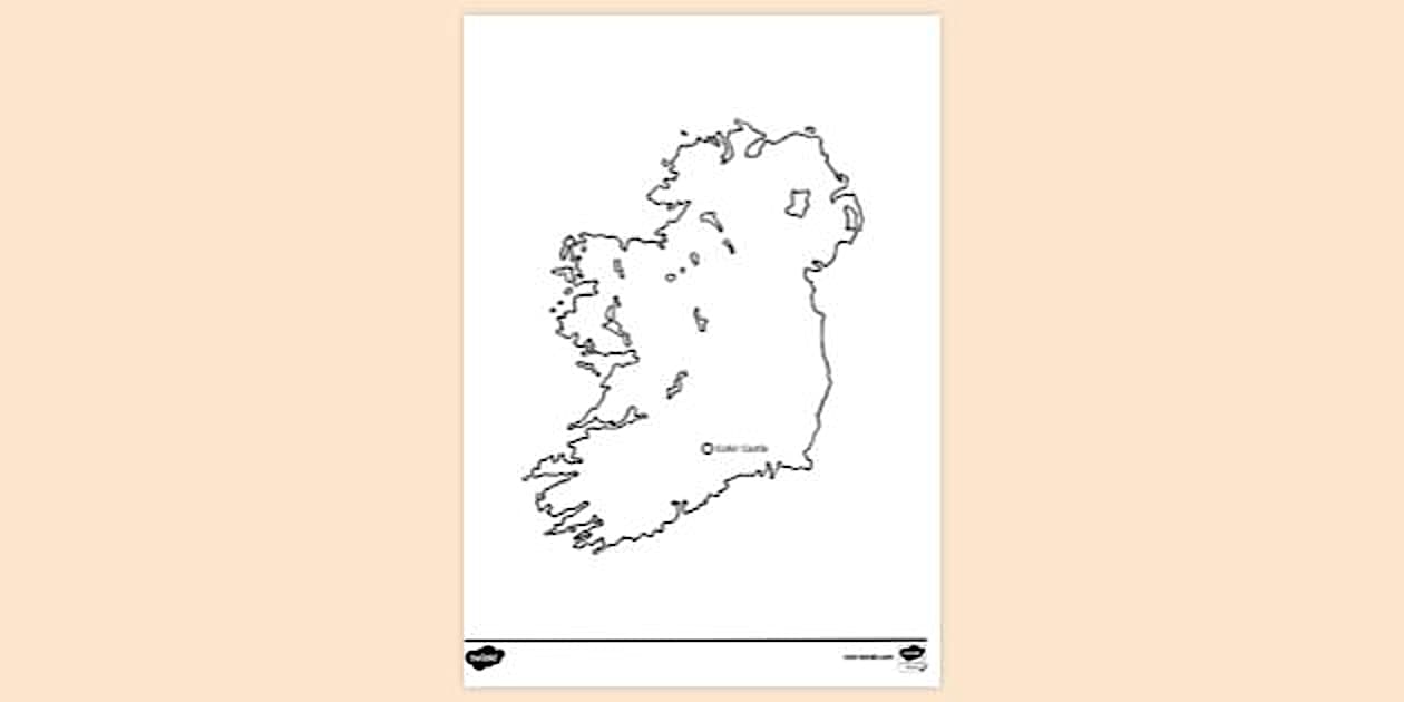 Map of Ireland Showing Cahir Castle Colouring Sheet - Twinkl