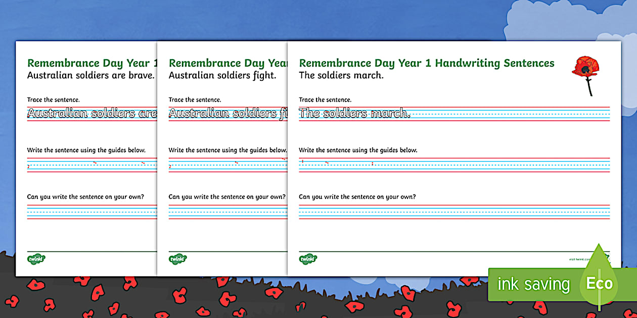 QLD Remembrance Day Year 1 Handwriting Worksheet - Twinkl