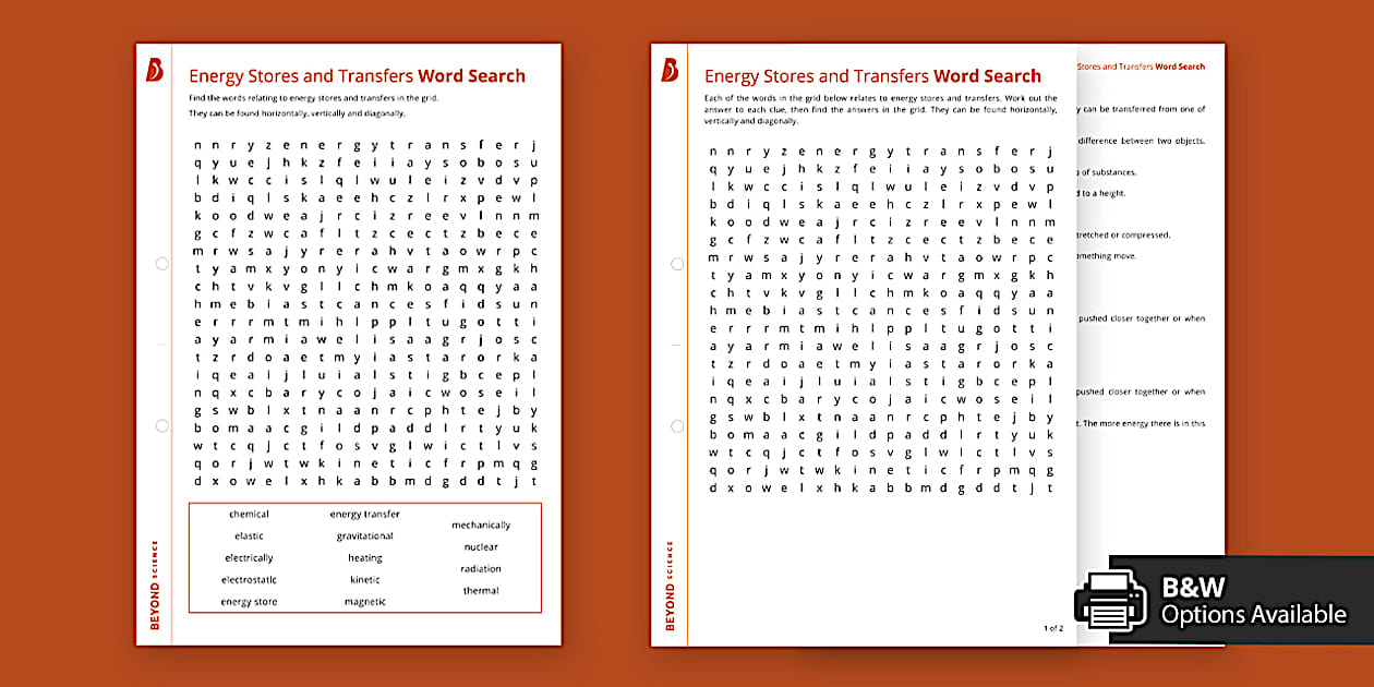 Energy Stores Word Search (Teacher-Made) - Twinkl