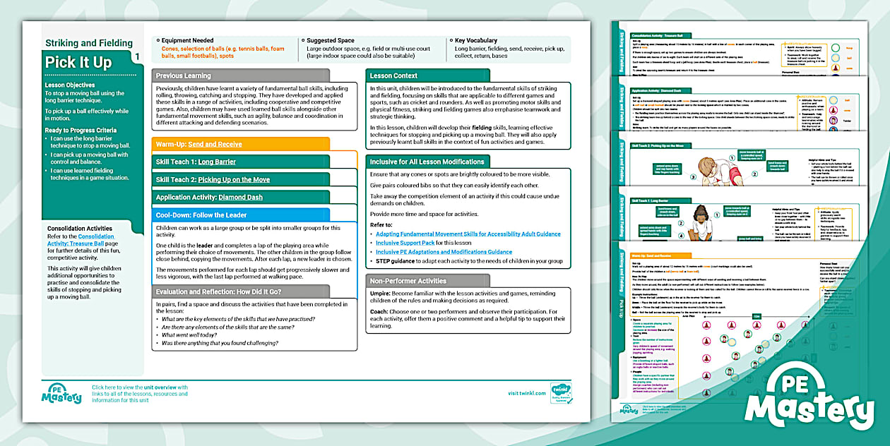 LKS2 Striking and Fielding Lesson 1 - Pick It Up - Twinkl