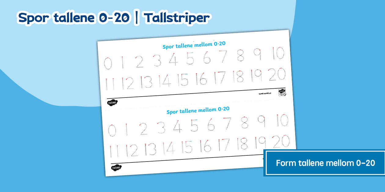 Spor tallene mellom 0 og 20 med tallstriper