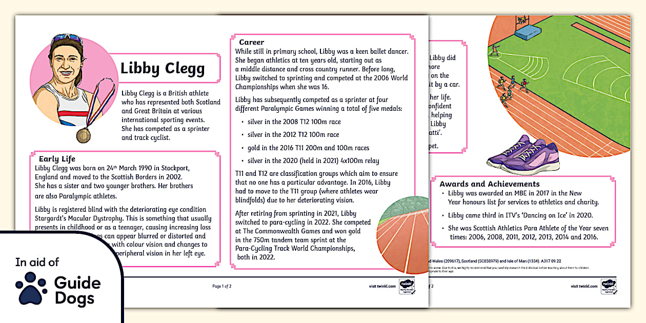 FREE! - Guide Dogs: Libby Clegg Fact File (Ages 7-11) - Twinkl