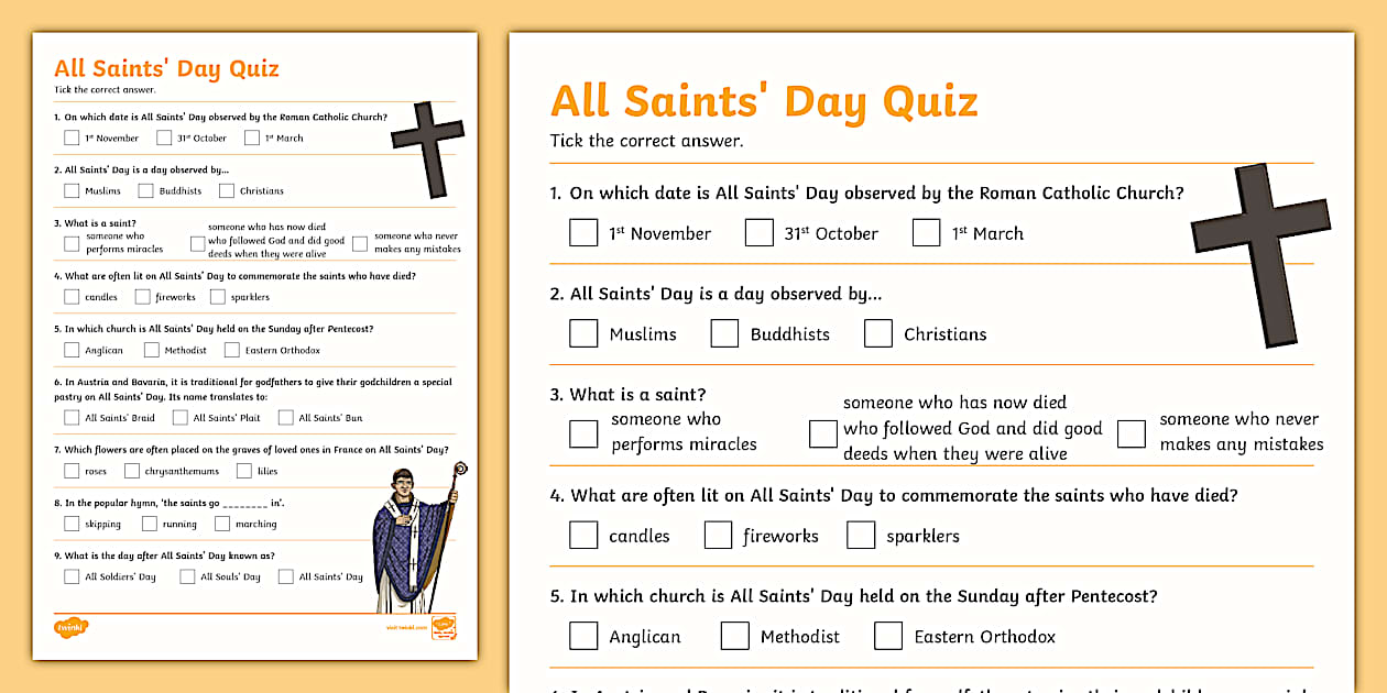 All Saints' Day Quiz (Teacher-Made) - Twinkl