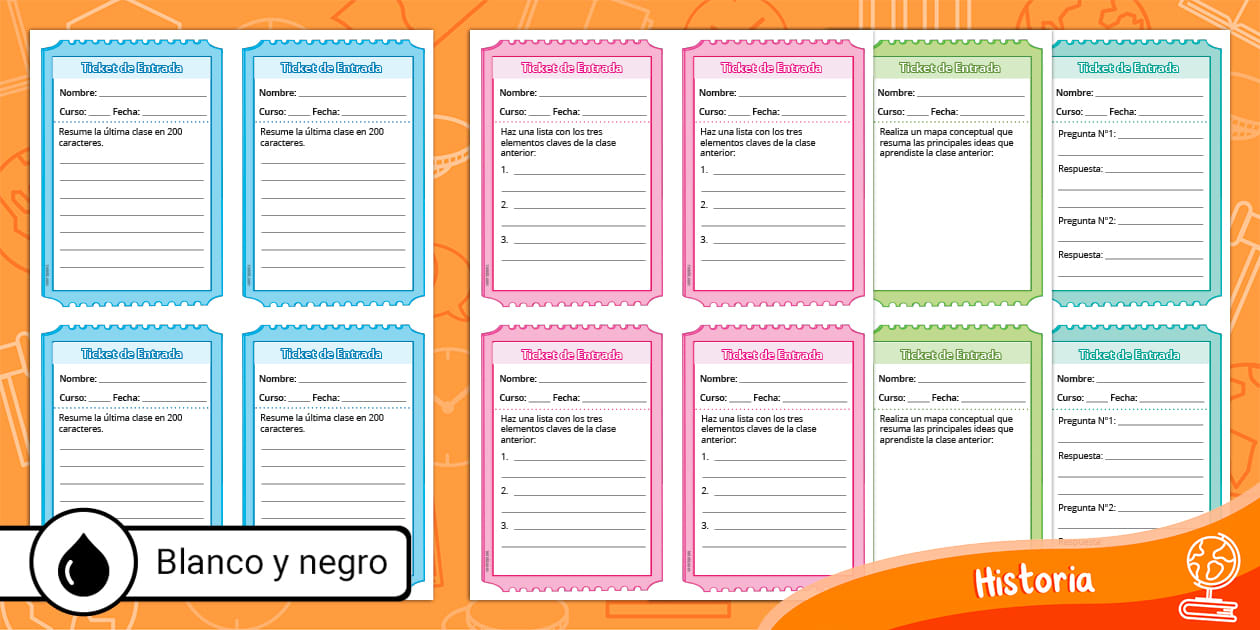 Plantilla | Tickets de Entrada | Evaluación Formativa