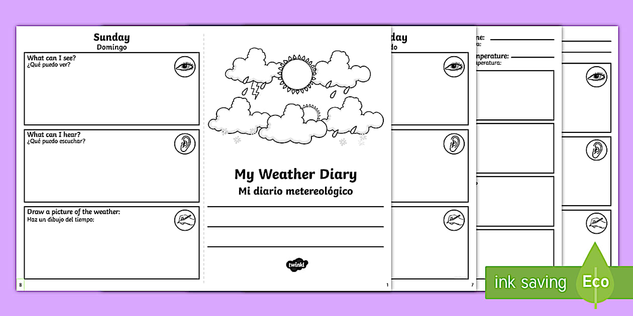 Editable My Weather Diary Booklet Worksheet English/Spanish