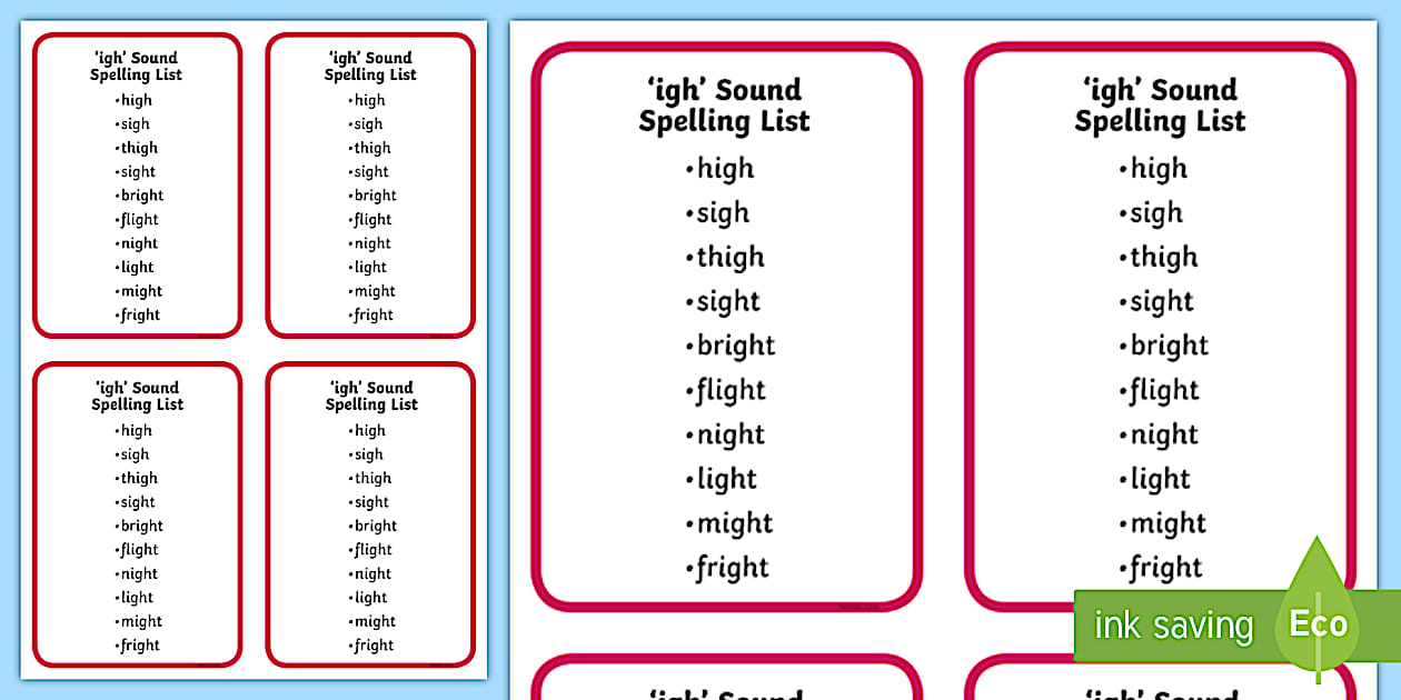 ‘igh’ Words List - CfE Learning Resources (teacher made)