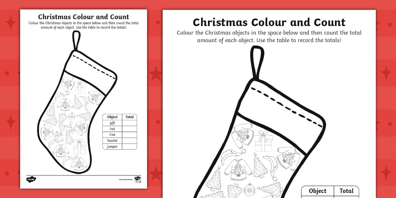 Christmas Colour and Count Worksheet (l'enseignant a fait)