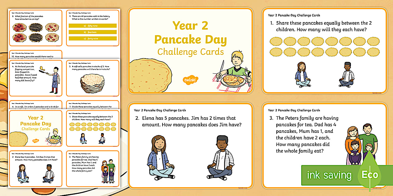 Year 2 Pancake Day Maths Challenge Cards (teacher made)