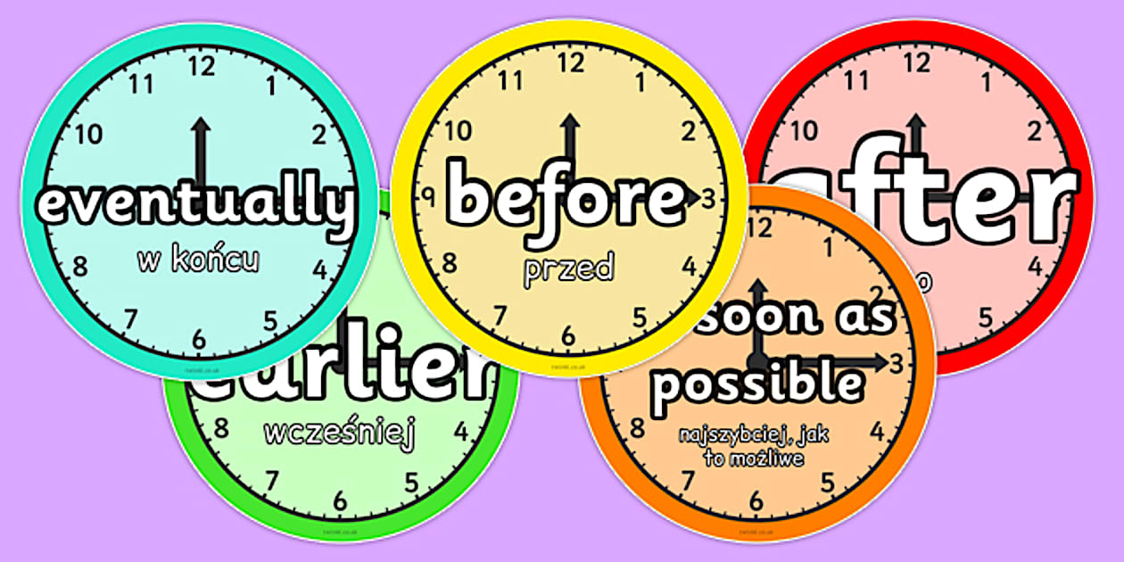 Time Conjunctions Clocks Polish Translation - Twinkl