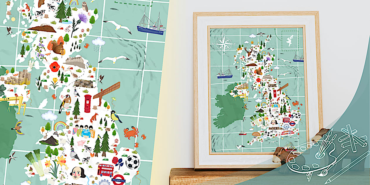 UK Map Illustrated Poster | Twinkl Art Gallery - Twinkl