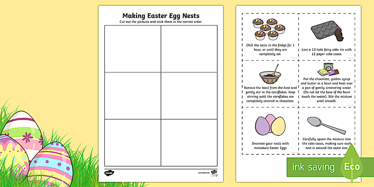 Editable Making Easter Egg Nests Sequencing Worksheet