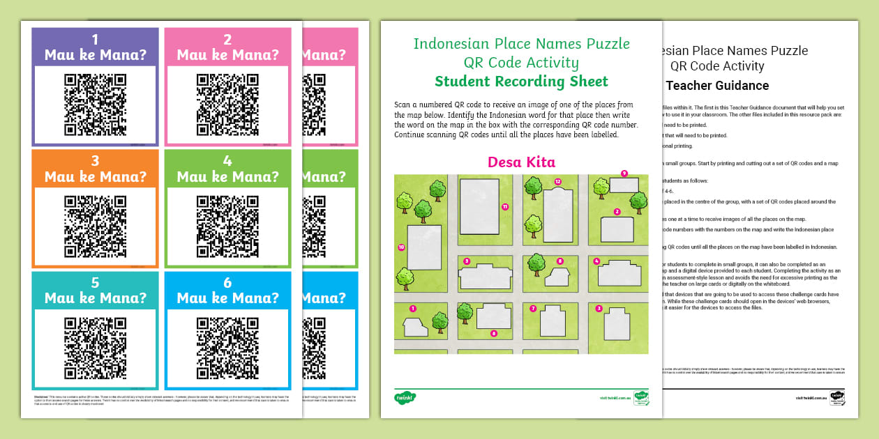 QR Code Hunt - Indonesian Place Names Puzzle - Twinkl