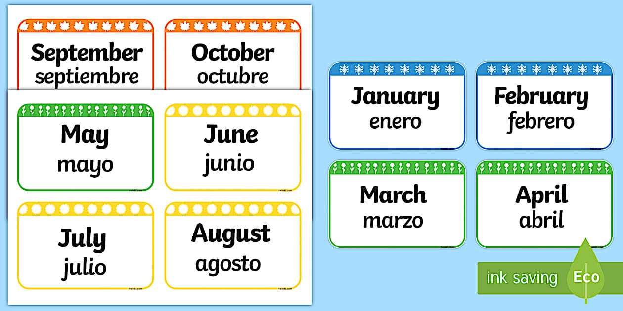 Flashcards in Spanish and English - Months of the Year