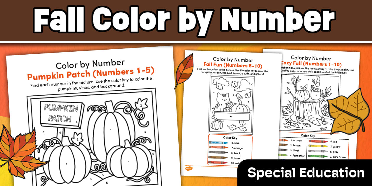 Fall Color by Number Worksheets for Special Education