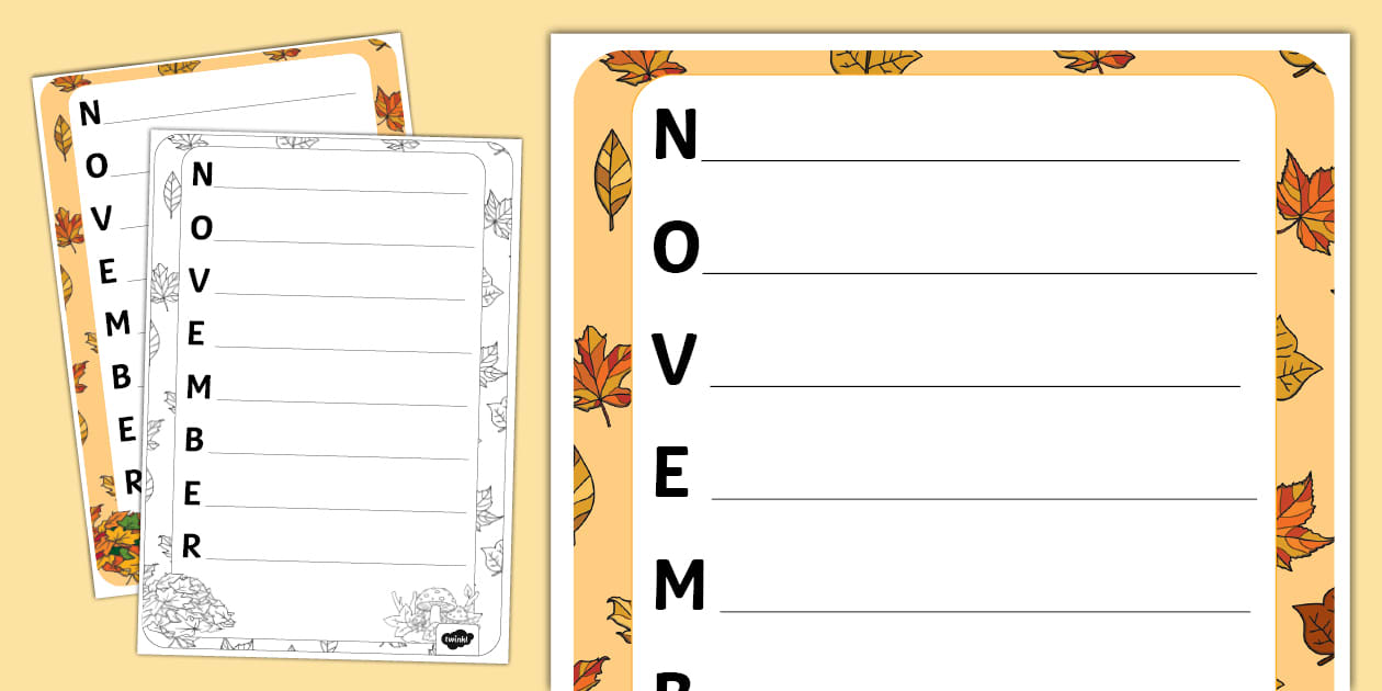 November Acrostic Poem Template (Teacher-Made) - Twinkl