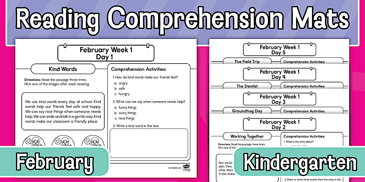 February Kindergarten Reading Comprehension Mats