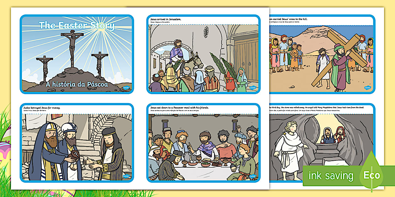 Easter Story Sequencing Shortened 8 Cards English/Portuguese