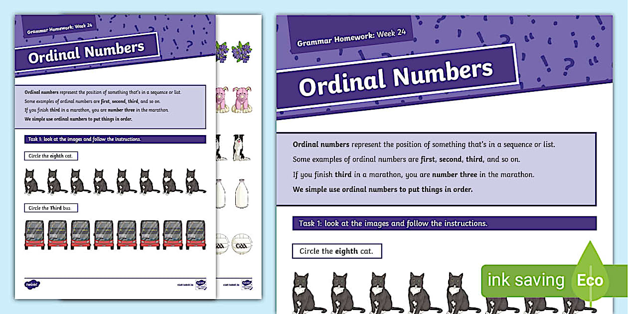 Grammar Homework Week Twenty-Four Ordinal Numbers Third and Fourth Class