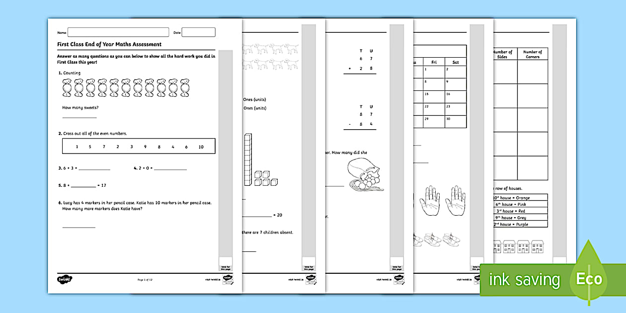 First Class End of Year Assessment Pack | Maths Worksheets