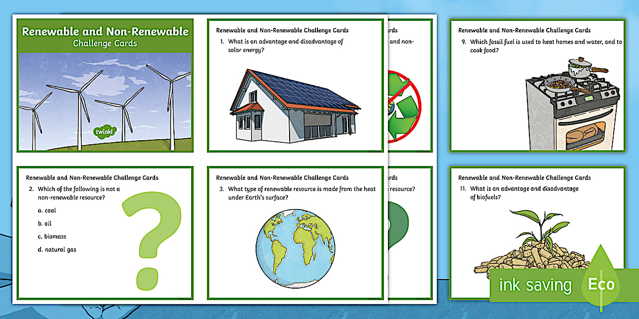 Renewable vs Nonrenewable Resources Quiz Cards | Twinkl USA
