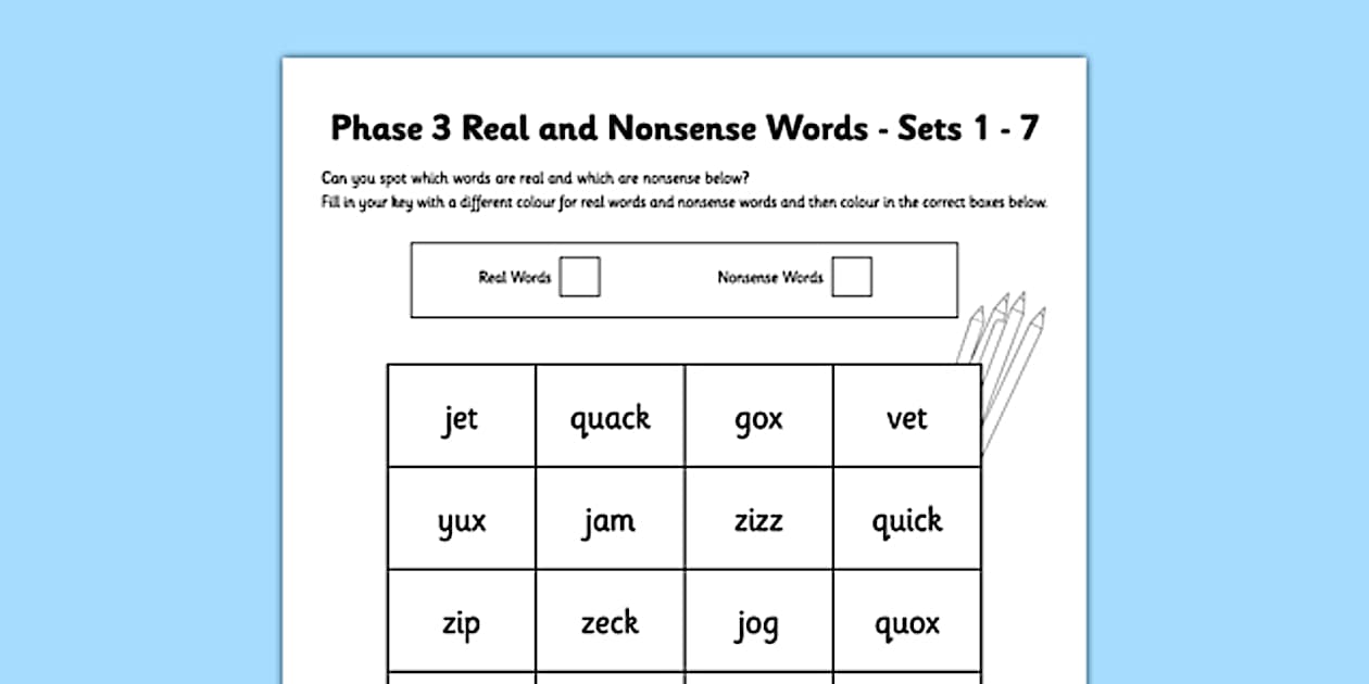 Phase 3 Sets 1-7 Colour by Phoneme Real and Nonsense Words Worksheet
