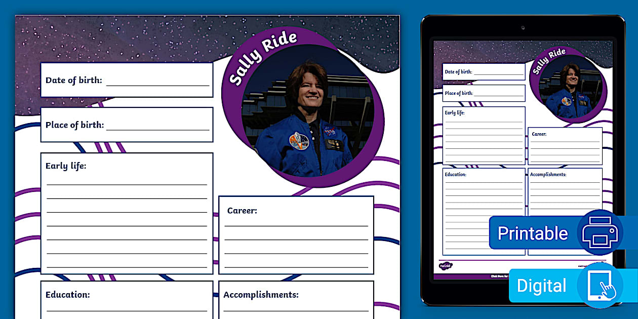 All About Sally Ride Research and Write Worksheet for 3rd-5th Grade
