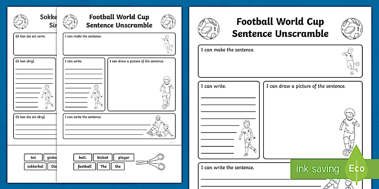 Grade R - Worksheet: Football World Cup Sentence Unscramble
