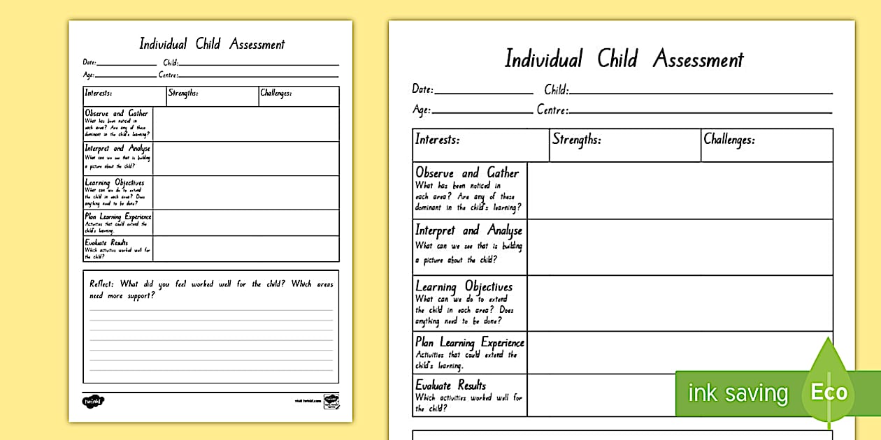 Individual Child Assessment Play Observation Form - Twinkl