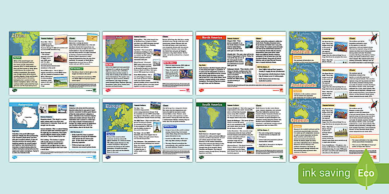 Continents Fact File Pack (teacher made) - Twinkl