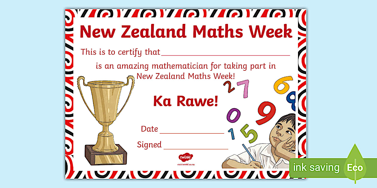 New Zealand | NZ Maths Week Certificate (teacher made)