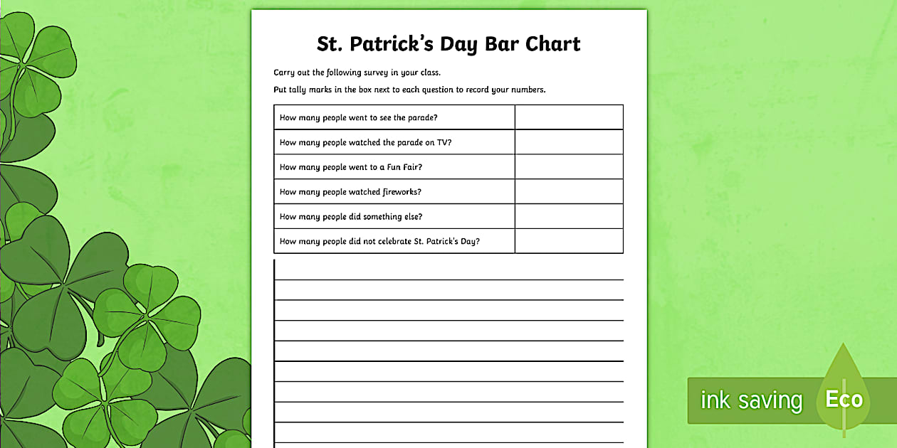 St. Patrick's Day Bar Chart Worksheet (teacher made)