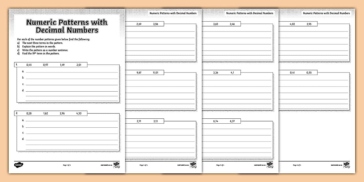 Numeric Patterns with Decimal Numbers Activity Sheet