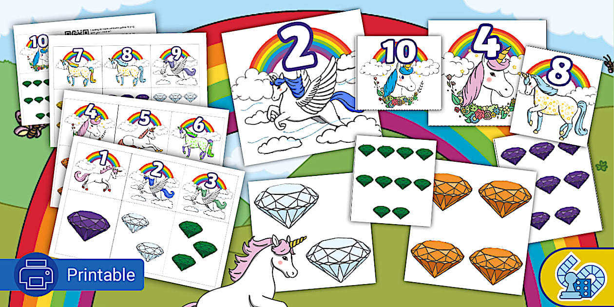Printable Unicorn Number Matching Game - Counting to 10