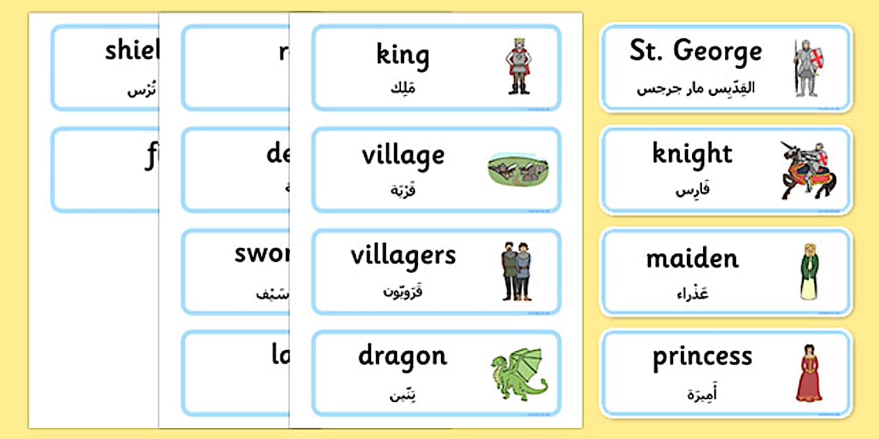 St George and the Dragon Story Word Cards Arabic Translation