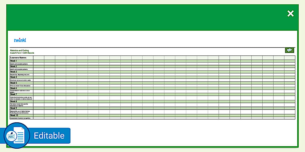 Grade R –Term 1 - Week-By-Week Assessment Records