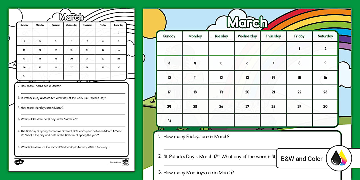 March Reading a Calendar Activity for K-2nd Grade - Twinkl