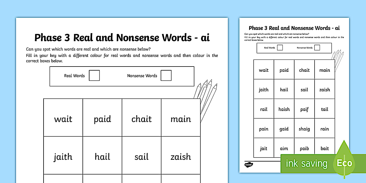 Phase 3 ai Colour by Phoneme Real and Nonsense Words Worksheet / Worksheet