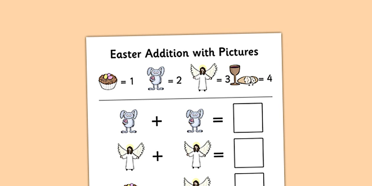 Black and White Easter Themed Addition with Pictures Worksheet Pack