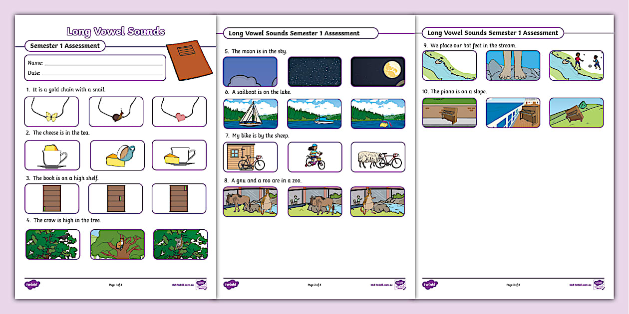 Long Vowel Sounds Semester 1 Assessment - Twinkl