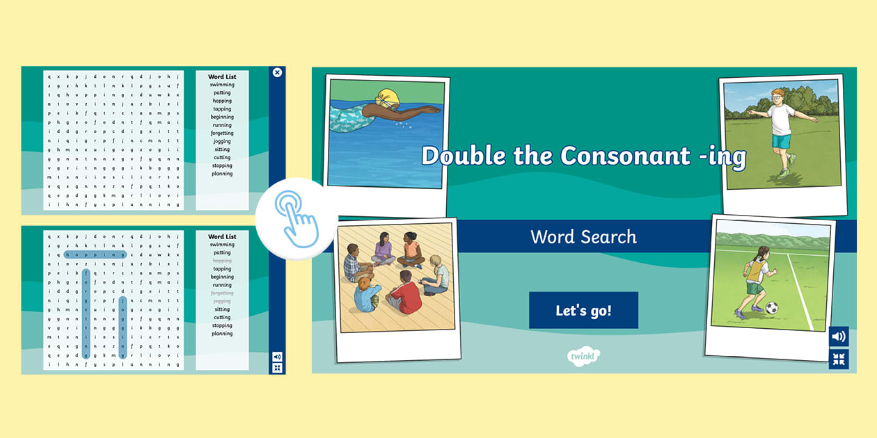 Double the Consonant -ing Interactive Word Search - Twinkl